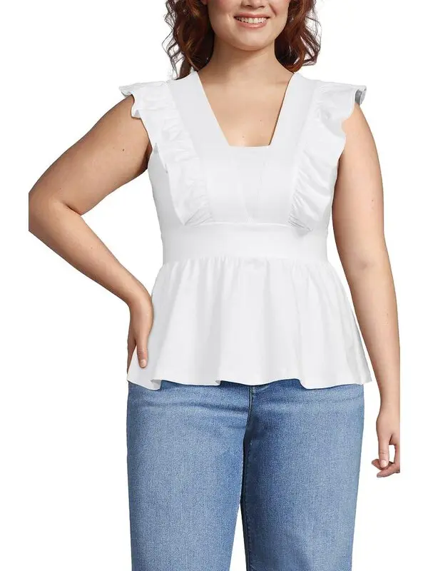 LANDS' END Lightweight Jersey Ruffle Peplum Top - White