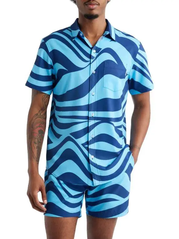 MAVRANS Wave Weekend Short Sleeve Performance Button-up Shirt - Blue