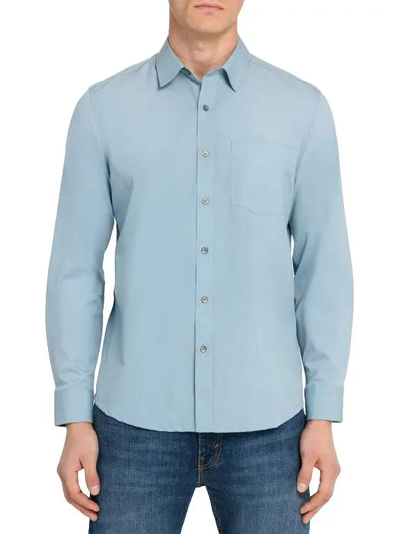 W.R.K Hudson Reworked Slim Fit Solid Cotton Button-up Shirt - Blue