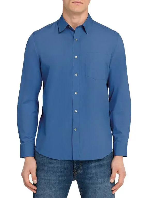 W.R.K Hudson Reworked Slim Fit Solid Cotton Button-up Shirt - Med Blue