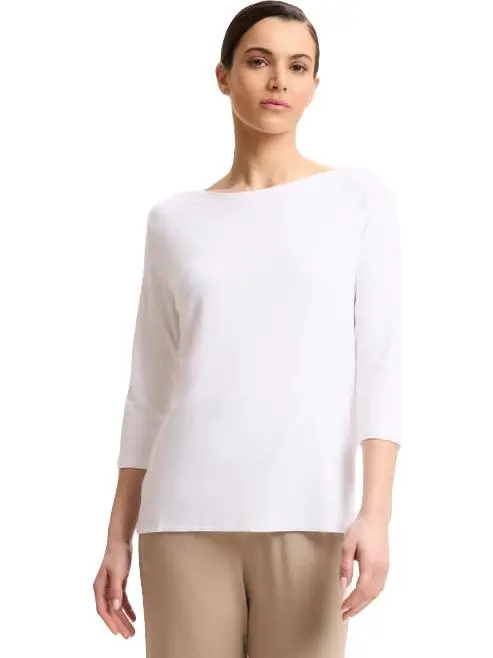 Majestic Filatures Soft Touch Semi Relaxed 3/4 Sleeve Boatneck - Blanc