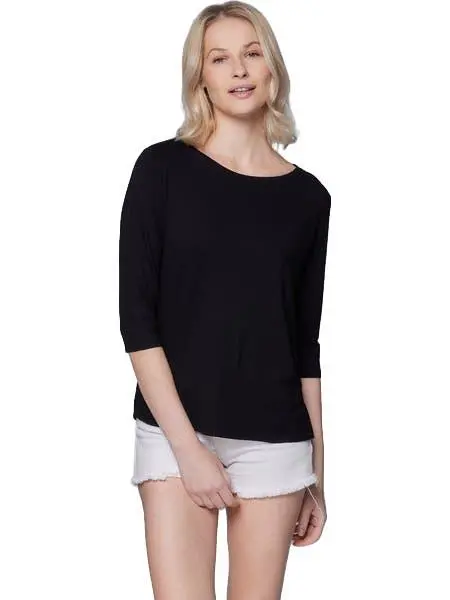 Majestic Filatures Soft Touch Semi Relaxed 3/4 Sleeve Boatneck - Noir