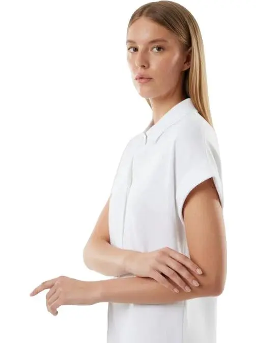 Majestic Filatures Stretch Linen Short Sleeve Rolled Cuff Shirt - Blanc