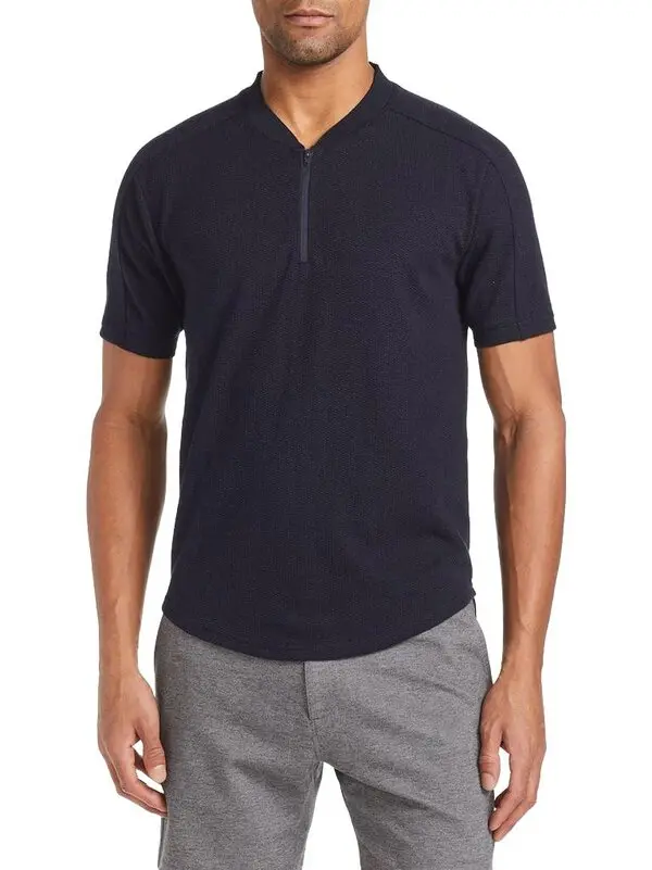 W.R.K Mason Slim Fit Textured Zip T-shirt - Navy