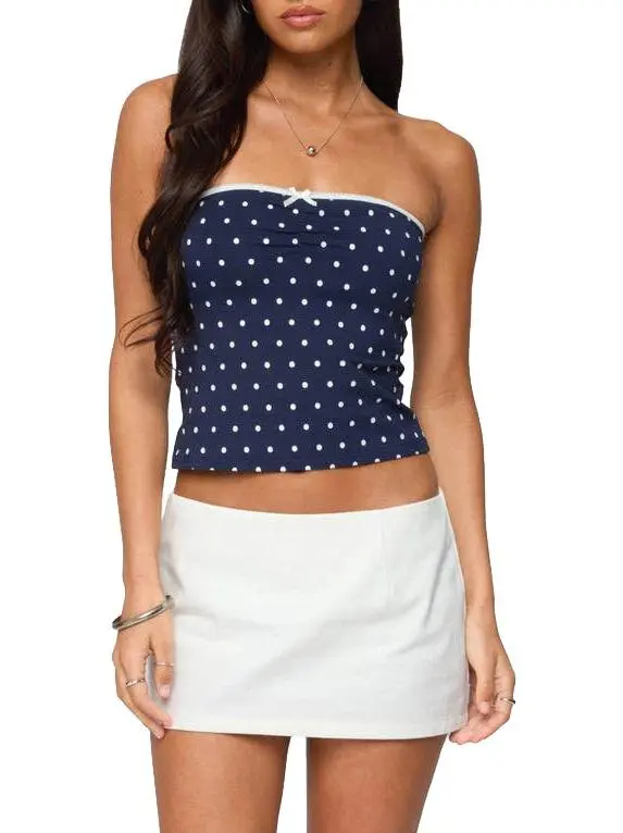 EDIKTED Polka Dot Tube Top - Navy