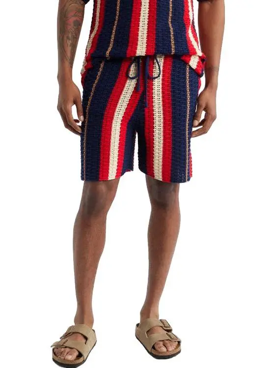 MAVRANS Striped Knit Shorts - Blue/ Red