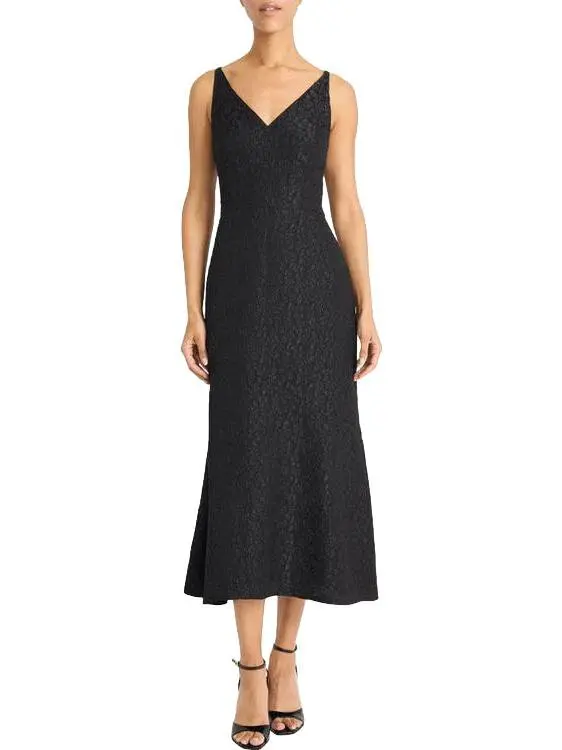 Maggy London Jacquard Cocktail Midi Dress - Black