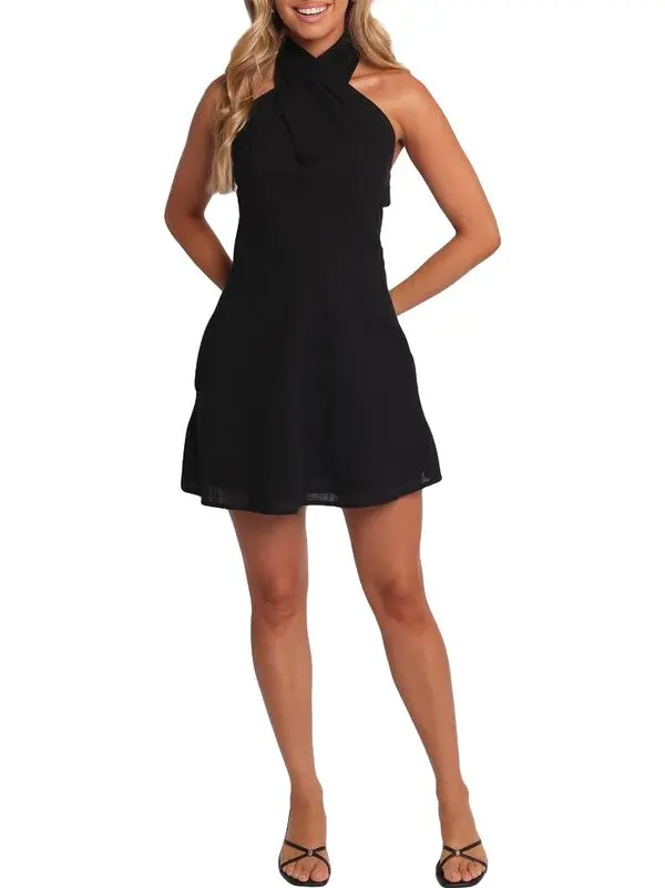 PETAL & PUP Betsy Cotton Halter Minidress - Black