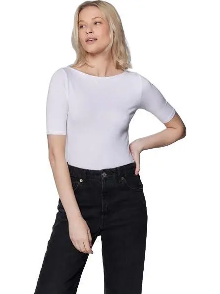 Majestic Filatures Soft Touch Elbow Sleeve Crewneck - Blanc