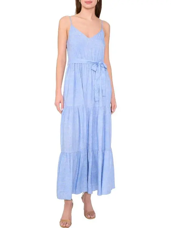Halogen Tie Waist Tiered Maxi Dress - Denim