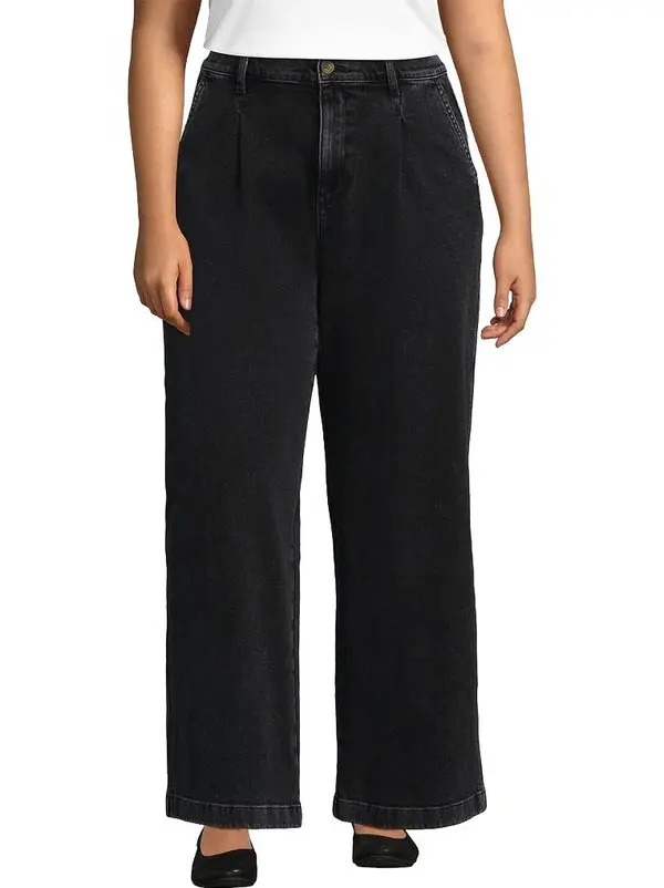 LANDS' END High Rise Wide Leg Denim Trousers - Black Wash