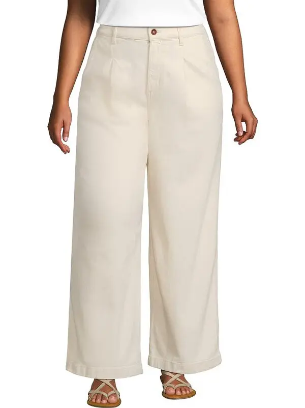 LANDS' END High Rise Wide Leg Denim Trousers - Natural