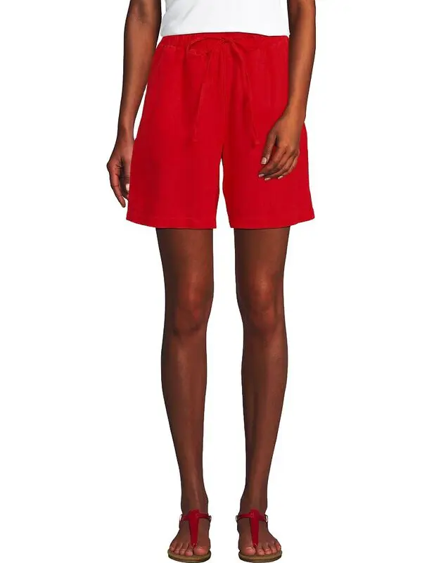 LANDS' END Linen High-rise 7" Shorts - Coral Red