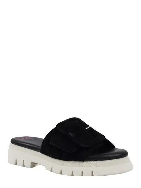 NATIONAL COMFORT Platform Slide Sandal - Black Suede