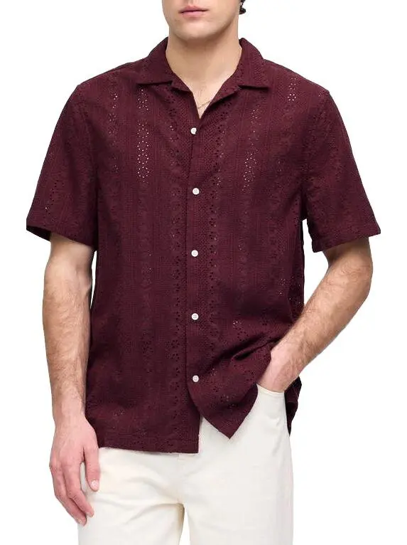 Madewell Short Sleeve Button-up Shirt In Embroidered Cotton - Dusty Plum