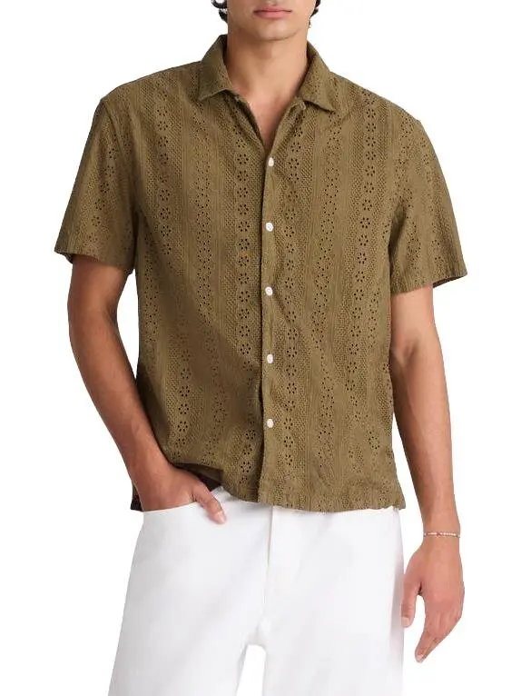 Madewell Short Sleeve Button-up Shirt In Embroidered Cotton - Olive