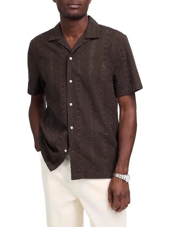 Madewell Short Sleeve Button-up Shirt In Embroidered Cotton - Soft Charcoal