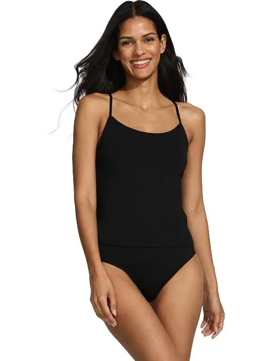 LANDS' END Tugless Quickdry Adjustable Strappy Back Tankini Top - Black