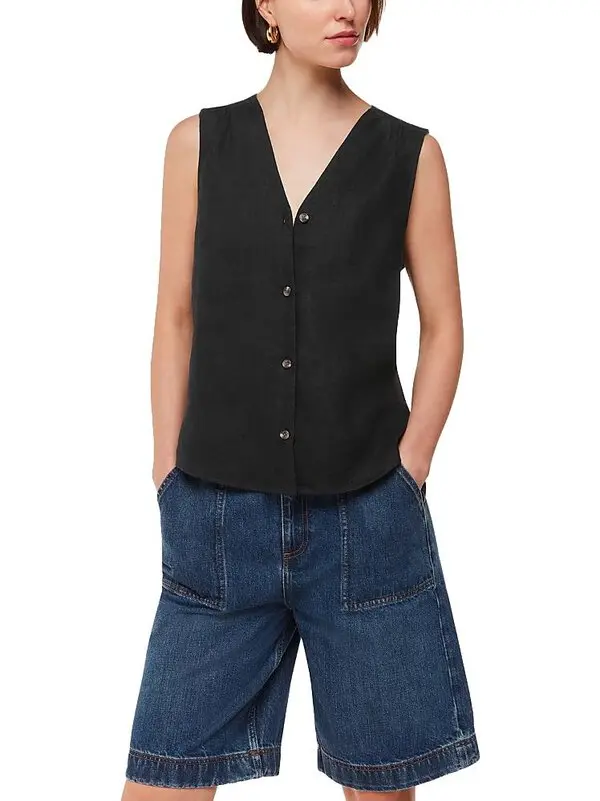 Whistles Laura Linen V Neck Vest - Black