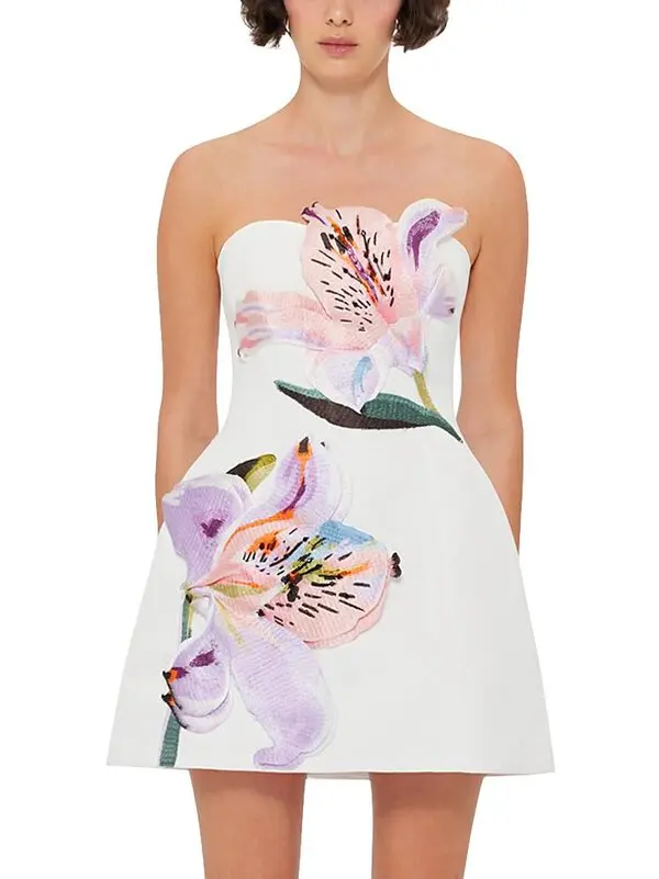 LEO LIN Rosario Applique Floral Bustier Mini Dress - Lily Snow