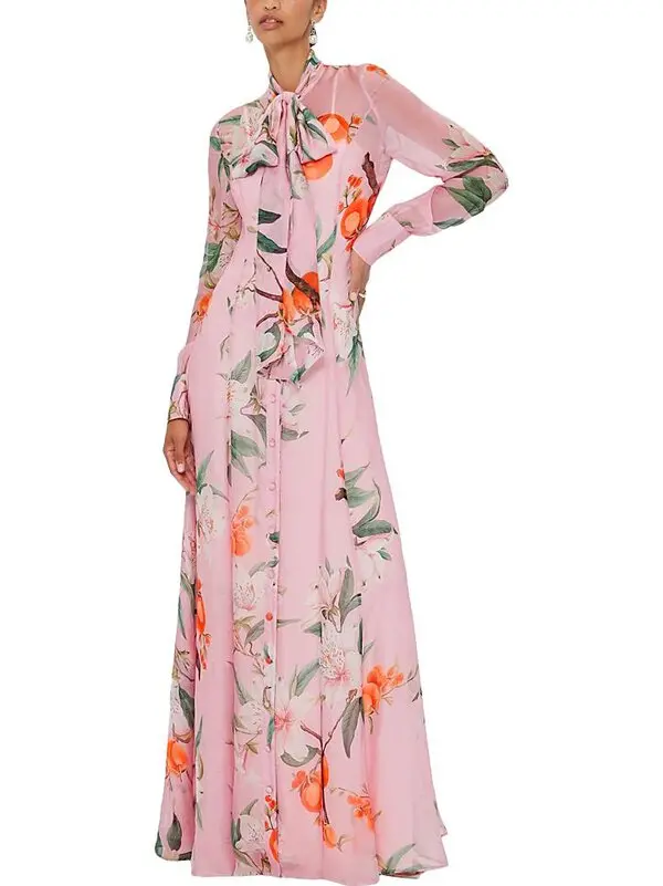 LEO LIN Lilith Tie Neck Maxi Dress - Lavish Print In Pink
