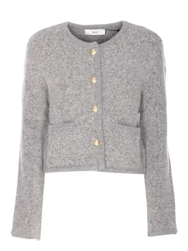 DUNST Collarless Knit Jacket - Grey