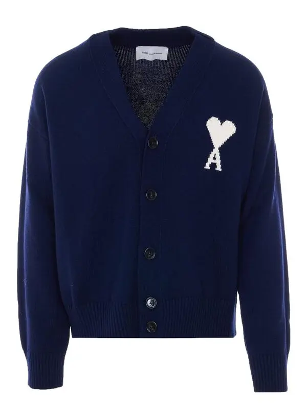 Ami Cardigan With Embroidered Logo - Blue