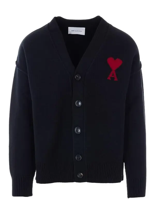 Ami Cardigan With Embroidered Logo - Black