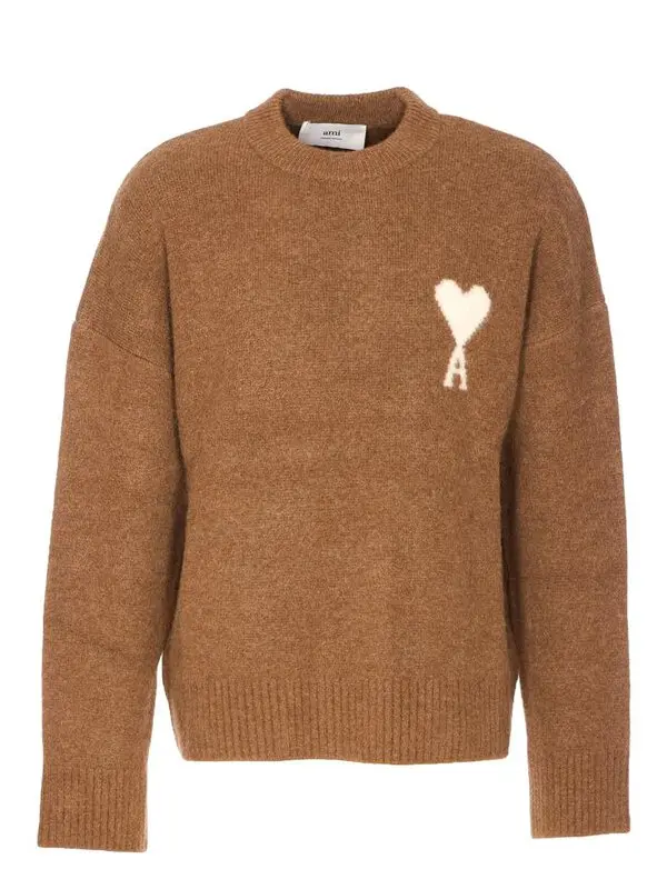 Ami Sweater With Embroidered Logo - Brown