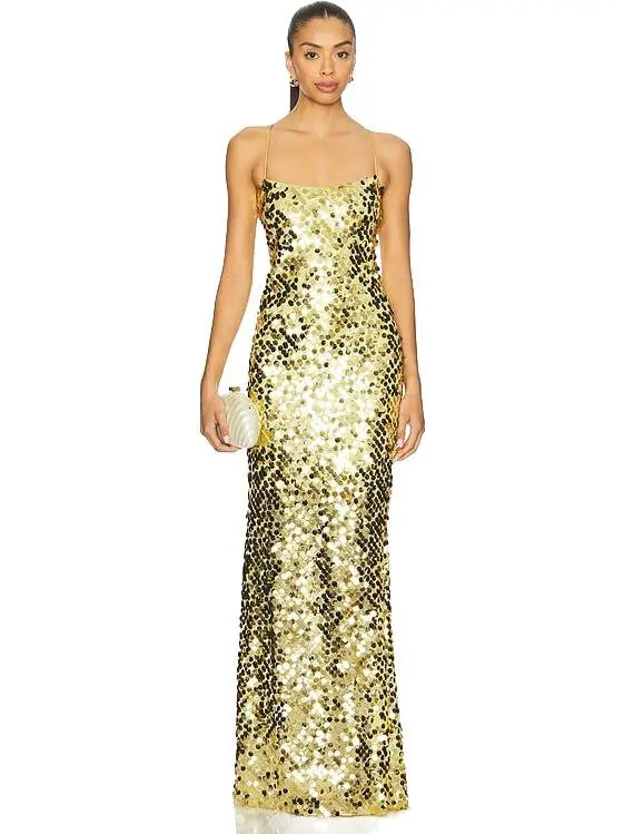 THE SEI Paillette Cami Gown - Citrine