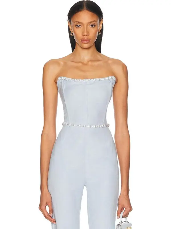 LA PORTE Birkin Pearl Corset Top - Cashmere Blue