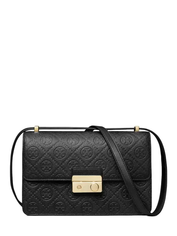 Tory Burch T-monogram Embossed Leather Shoulder Bag - Black
