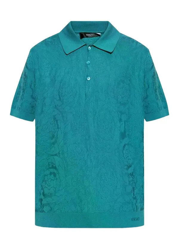 Versace Barocco-jacquard Polo Shirt - Blue