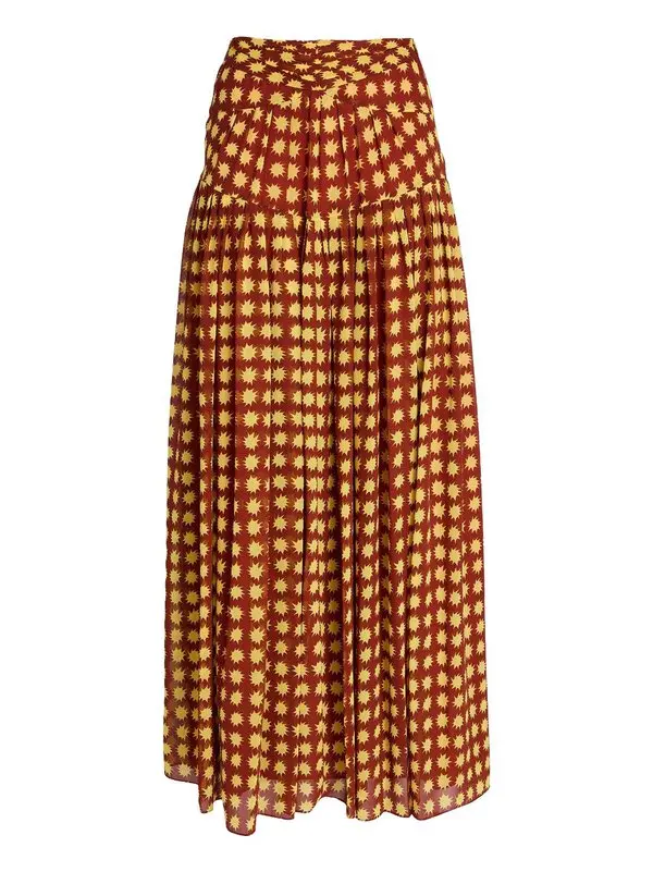 Diane Von Furstenberg Amira Gathered Printed Chiffon Maxi Skirt - Brick