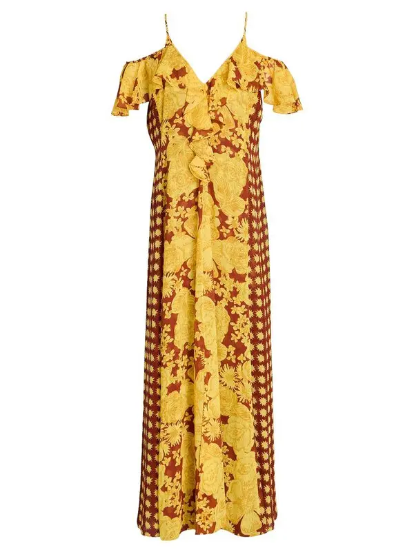 Diane Von Furstenberg Aya Cold-shoulder Printed Chiffon Maxi Dress - Marigold
