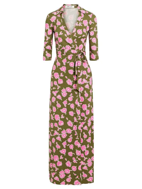 Diane Von Furstenberg Abigail Floral-print Silk Maxi Wrap Dress - Army Green