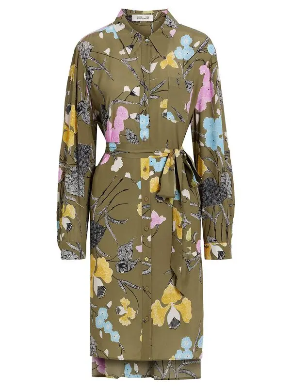 Diane Von Furstenberg Prita Floral-print Shirt Dress - Army Green
