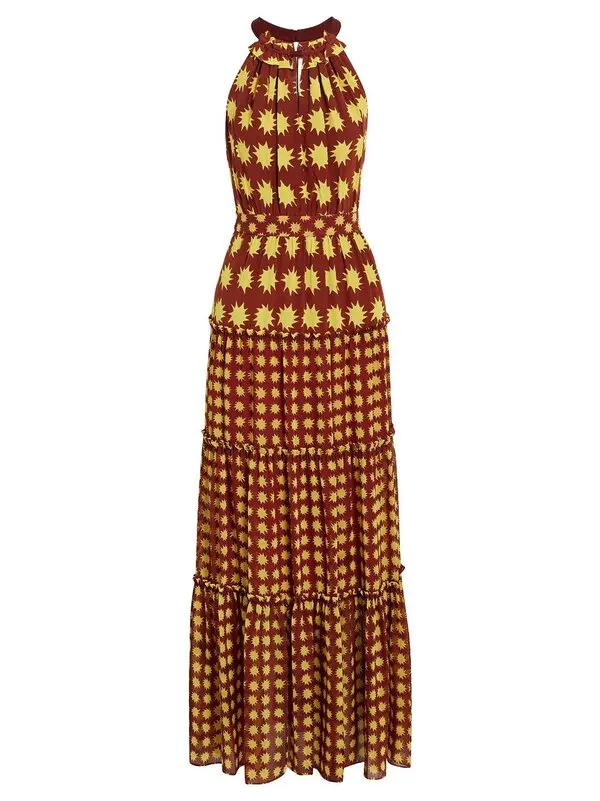 Diane Von Furstenberg Jack Tiered Printed Maxi Dress - Brick