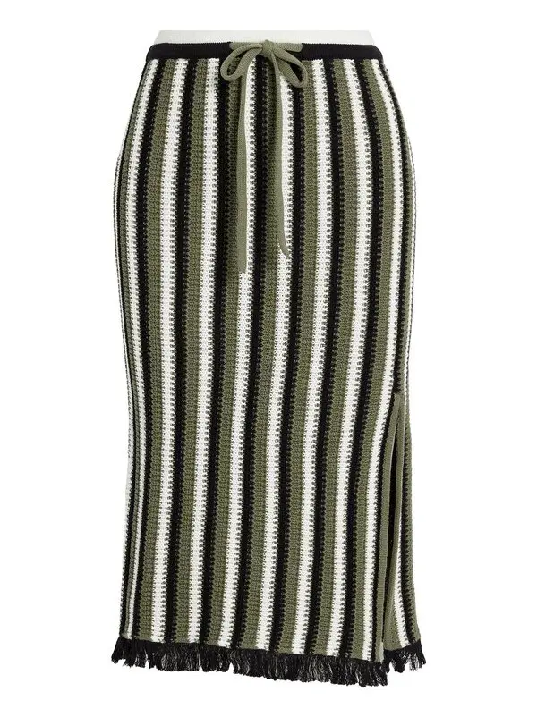 Diane Von Furstenberg Paulina Striped Crocheted Cotton Midi Skirt - Army Green
