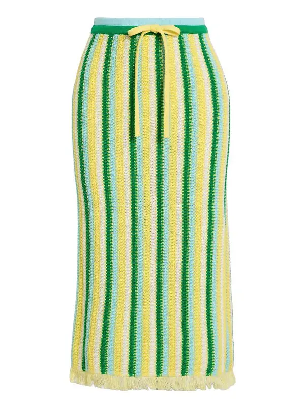 Diane Von Furstenberg Paulina Striped Crocheted Cotton Midi Skirt - Green