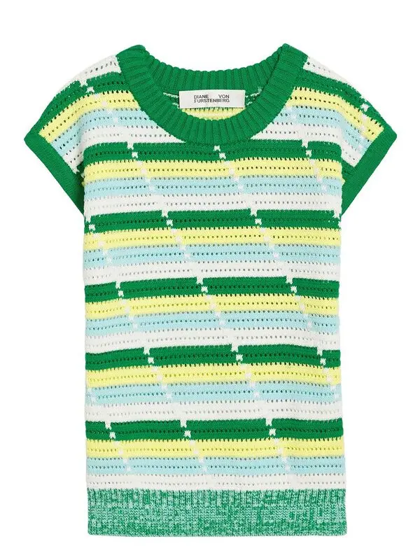 Diane Von Furstenberg Casey Striped Pointelle-knit Cotton Top - Green
