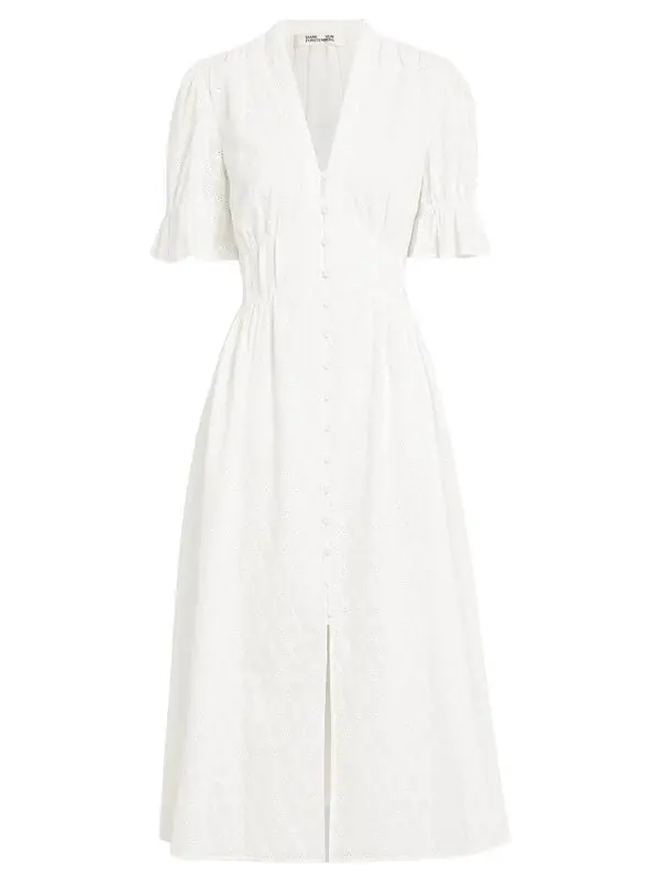 Diane Von Furstenberg Erica Broderie Anglaise Cotton Midi Dress - White