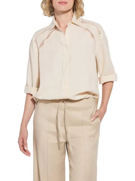 Lyssé Roxanna Embroidered Linen Button-up Shirt - Sailcloth