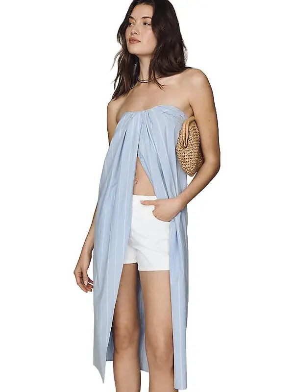 Maeve Strapless Twist Open-front Long Top - Blue Stripe