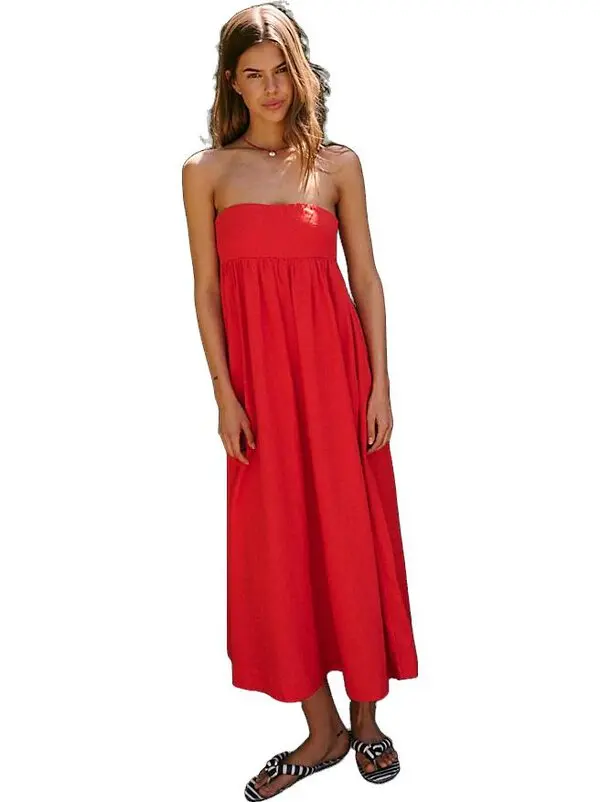 Free People Halo Babydoll Midi Dress - Cherry Tomato