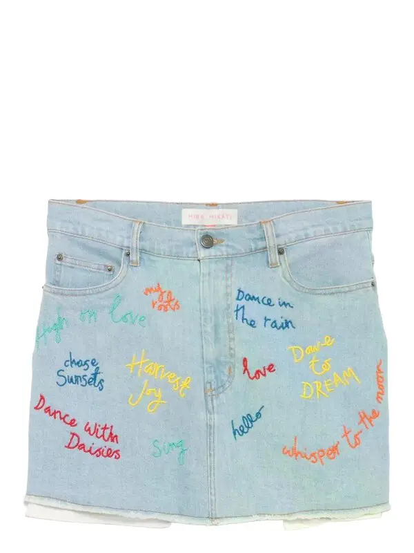 Mira Mikati Beaded Word Denim Skirt - Blue