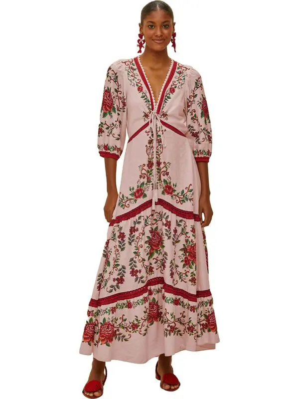 Farm Rio Floral Tapestry Lenzing™ Ecovero™ Euroflax™ Maxi Dress - Flower Tapestry Pink