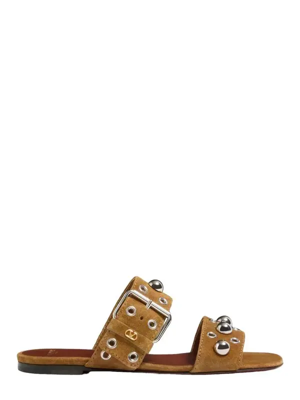 Valentino Garavani Nellcôte Leather Flat Sandals - Brown