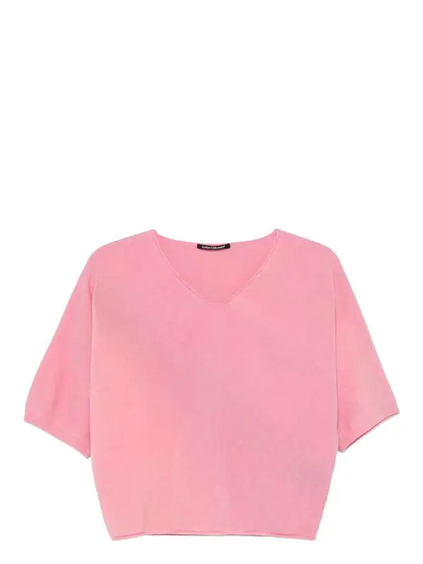 LUISA CERANO V-neck Short Sleeve Sweater - Pink