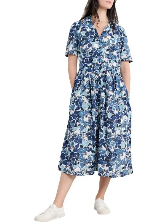 SEASALT CORNWALL Floral Print Organic Cotton Midi Shirtdress - Campion Bloom Washed Marine